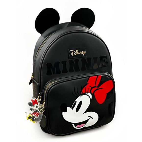 Disney | Bags | Nwt New Disney Minnie Mouse Black Faux Leather Backpack ...